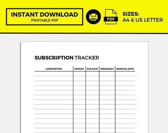 Subscription Tracker Printable PDF, Track Your Monthly Subscriptions, Printable Subscription ...