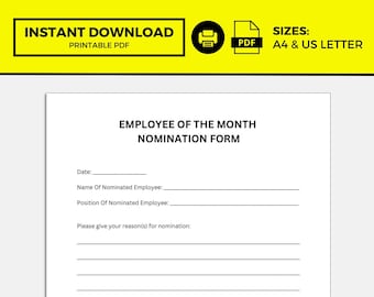 Employee of the Month: Editable Nomination Template, Nomination Card ...