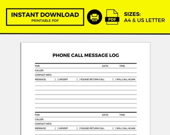 Phone Call Message Log Printable - Etsy