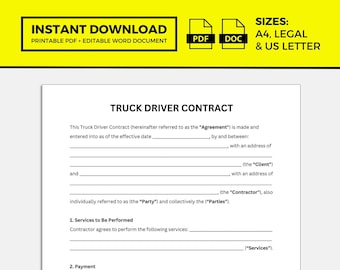 Truck Driver Contract Template Simple Driver Agreement Microsoft Word ...