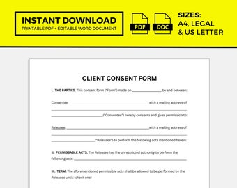 Client Consent Form, Digital Client Consent Form, Basic Client Consent ...
