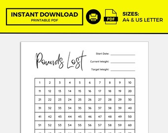 Weight Loss Tracker Weight Loss Chart Pounds Lost Body - Etsy