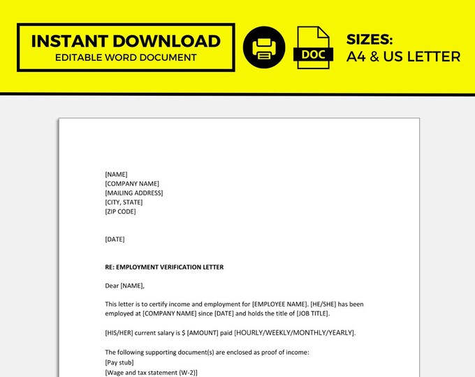 Employment Verification Letter Employment Verification Etsy