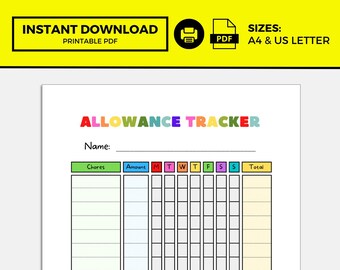 Printable Kids Allowance Chart Allowance Tracker Kids - Etsy
