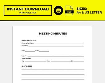 Printable Meeting Minutes Template A4 PDF 3 Pages Meeting - Etsy