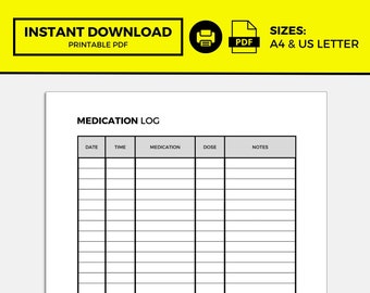 Medication Tracker Log Printable Pill Supplement Vitamin - Etsy