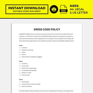 Dress Code Policy, Dress Code Policy Template - Etsy