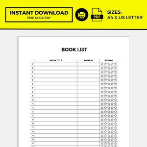 Book List Printable - Etsy UK
