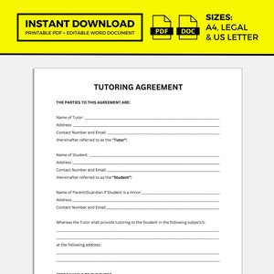 Tutoring Agreement, Tutoring Contract, Tutor Agreement, Tutor Contract ...