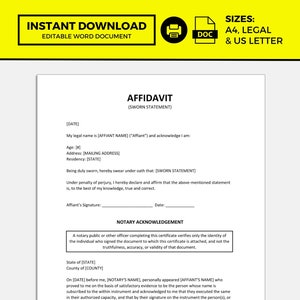 Affidavit Template - Etsy