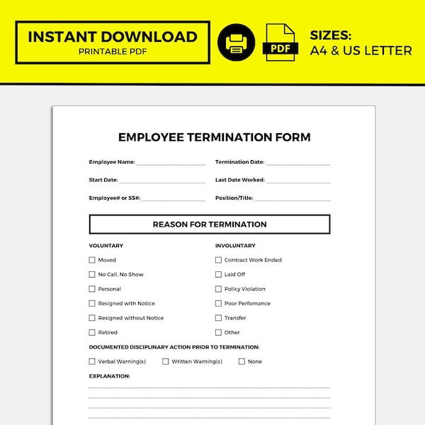 Termination Form Employee - Etsy