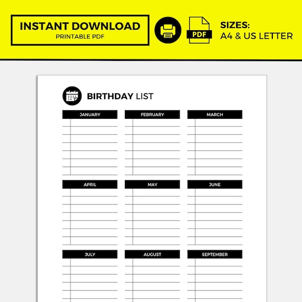 Birthday List Template - Etsy