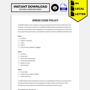 Dress Code Policy Dress Code Policy Template - Etsy