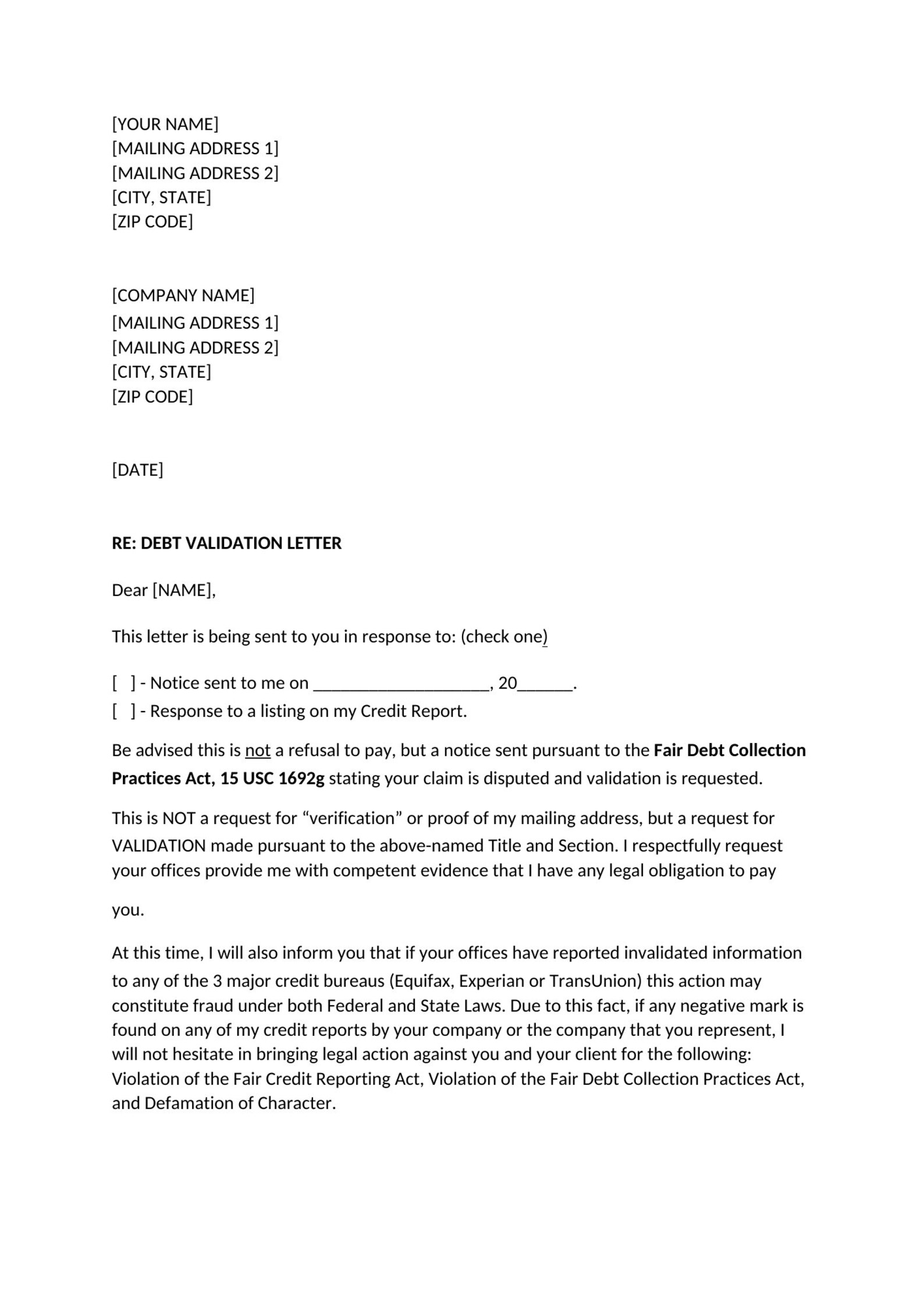 Debt Validation Letter, Debt Validation Letter Template - Etsy