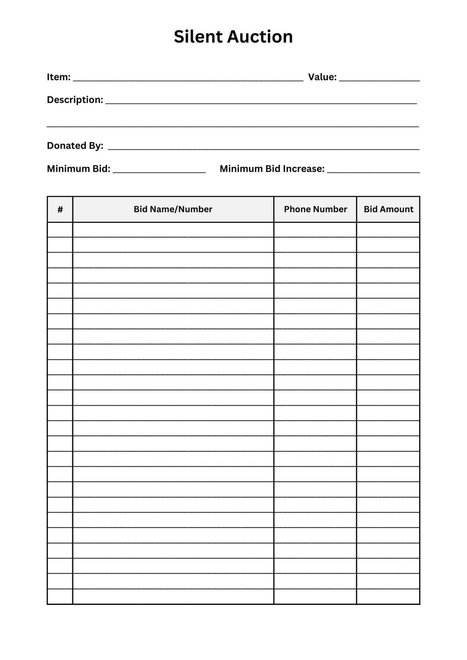 Silent Auction Form - Etsy