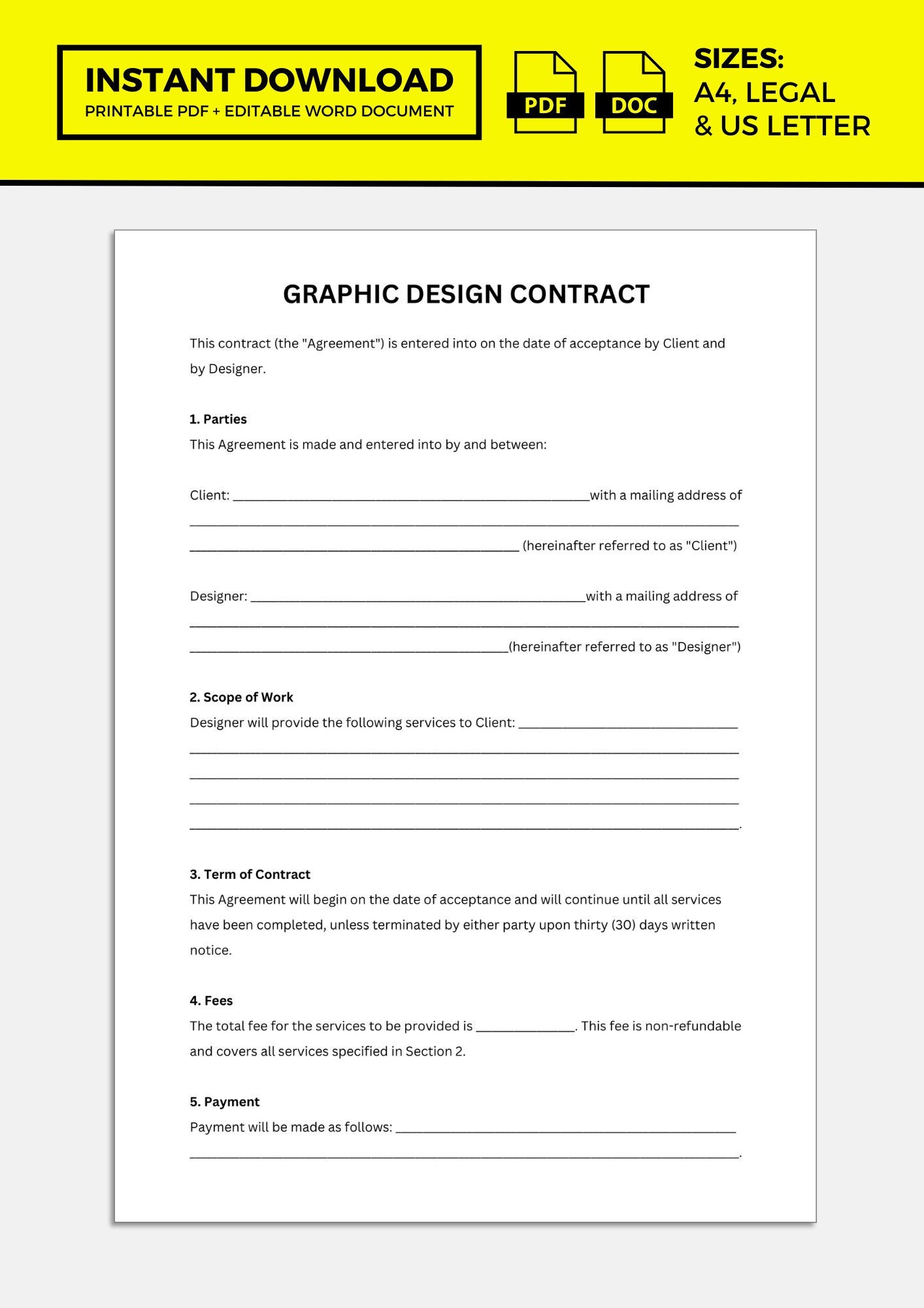 Graphic Design Contract, Graphic Design Contract Agreement - Etsy
