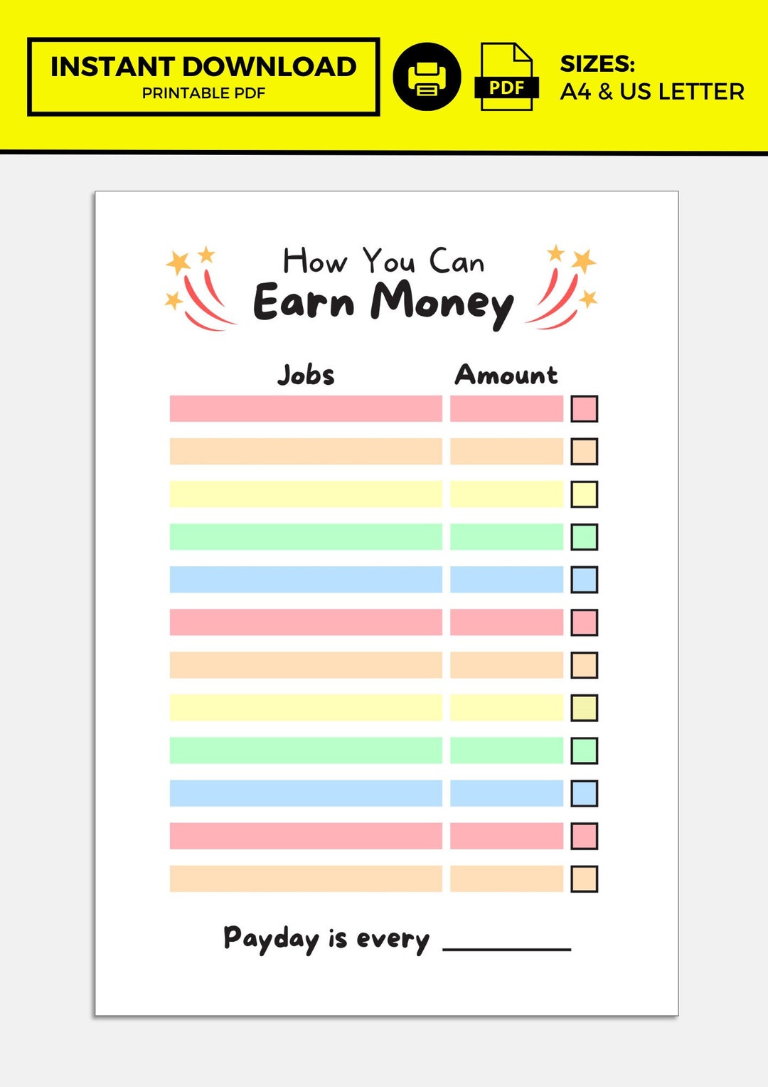 Earn Money Chart, Allowance Chore Chart, Chore Allowance Chart - Etsy
