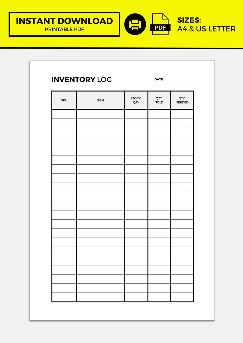 Inventory Log Sheet - Etsy