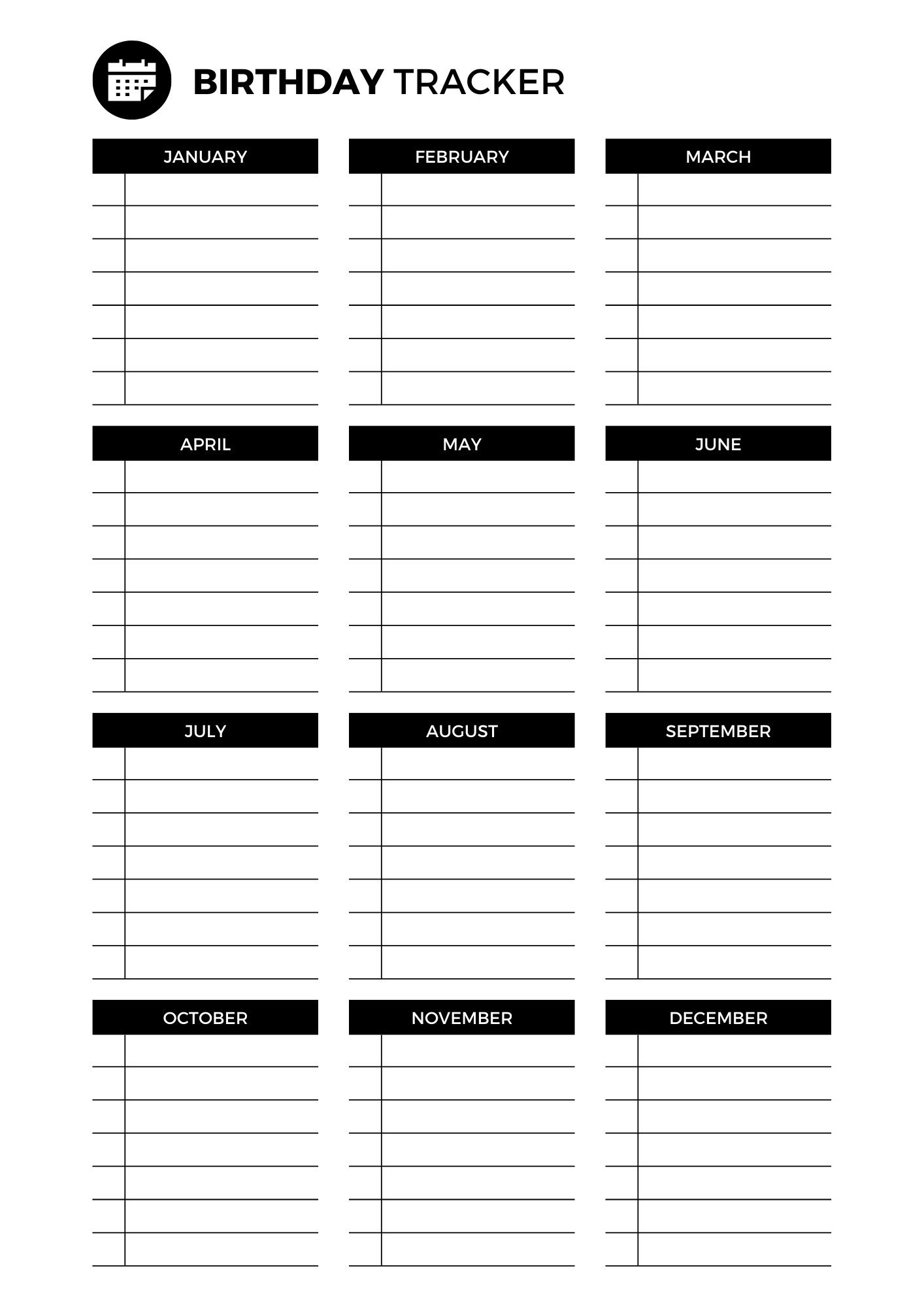 Birthday Tracker PDF - Etsy