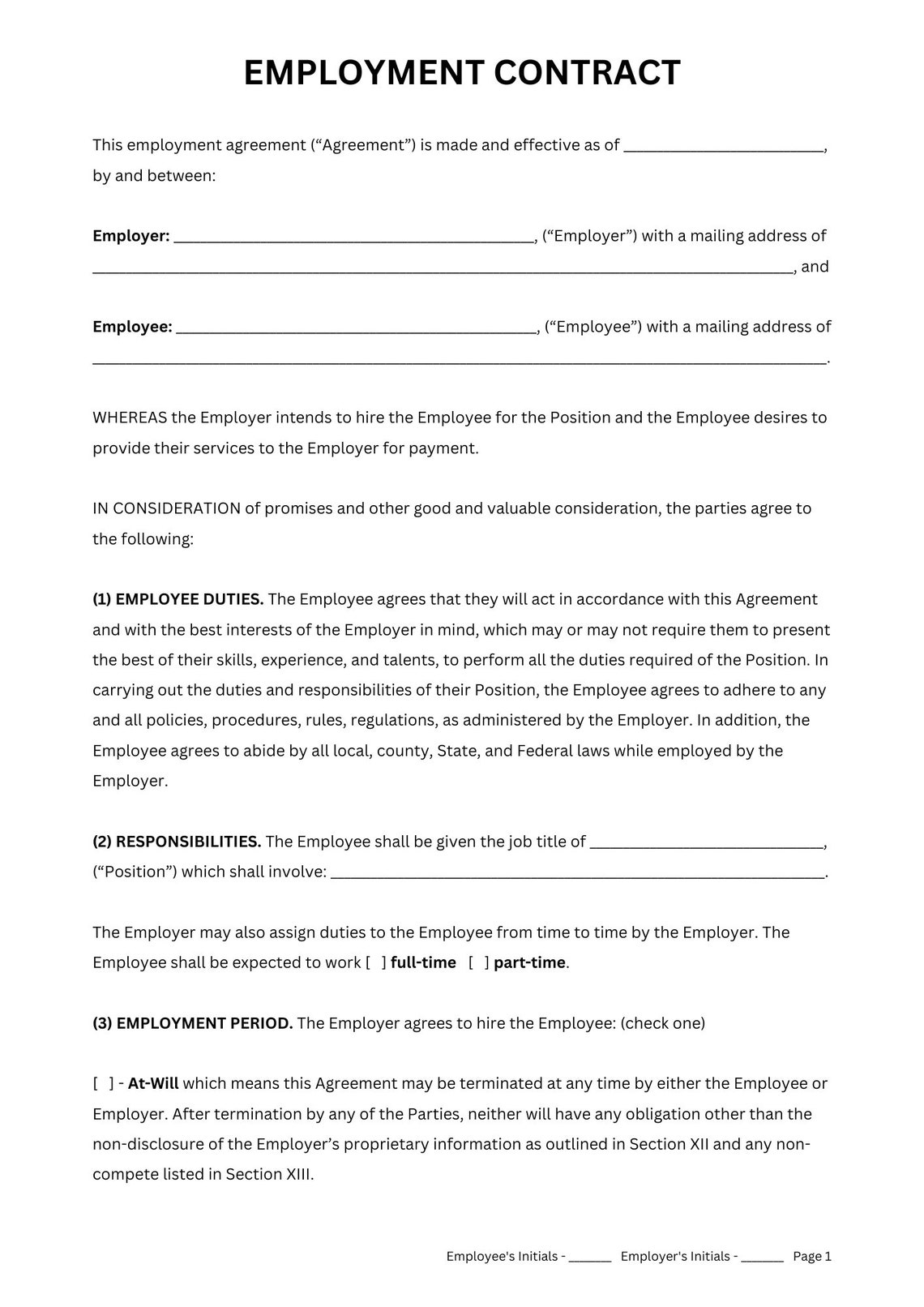 Employment Contract Employment Contract Template - Etsy UK