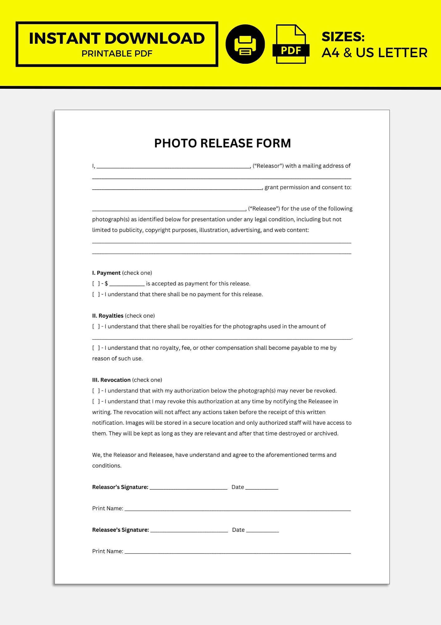 Photo Release Form, Photo Release Form Template - Etsy