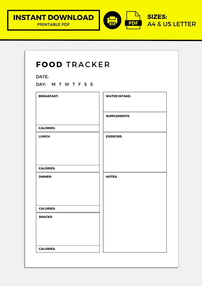 Food Tracker, Food Tracker PDF, Food Tracker Planner, Food Tracker ...