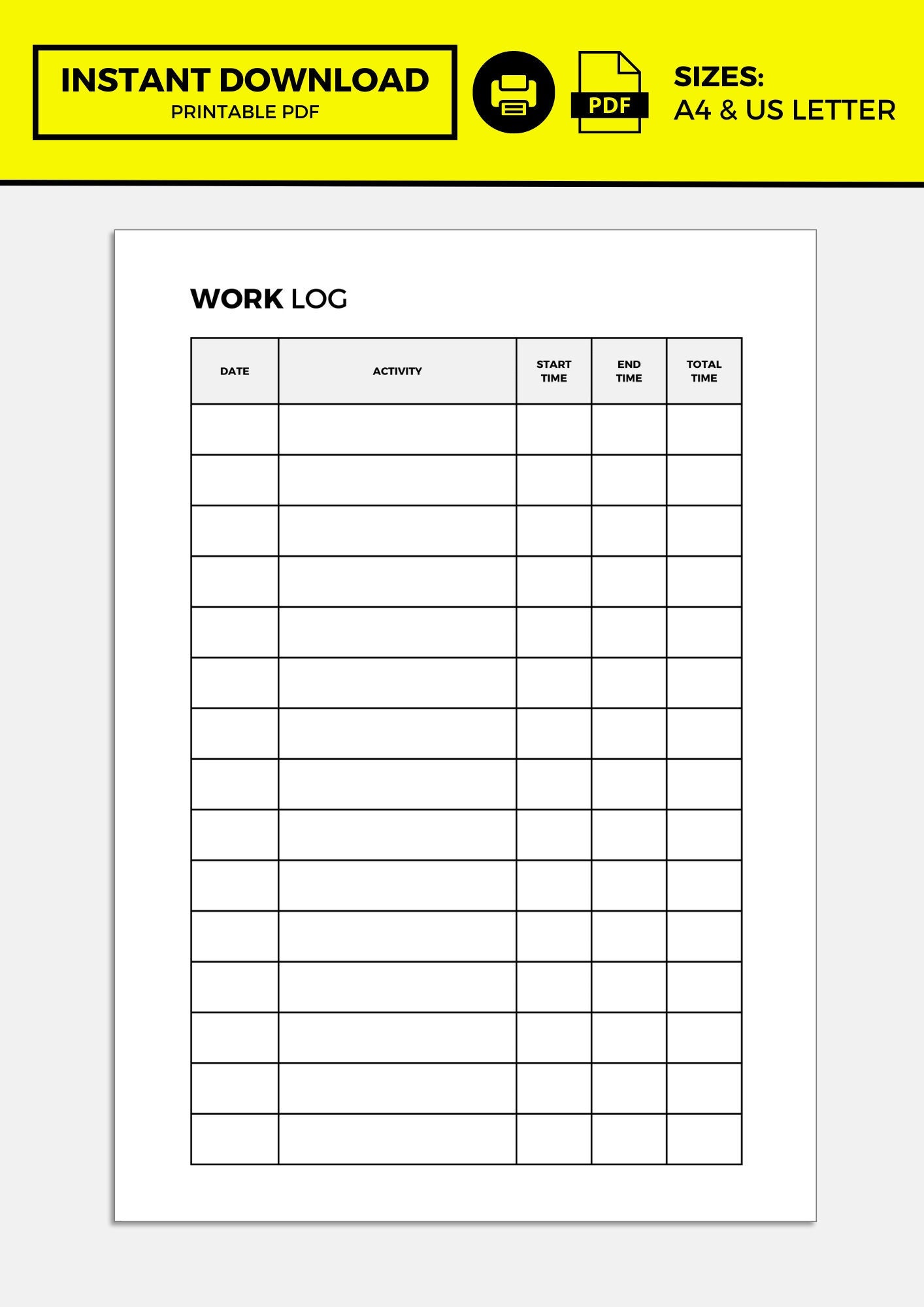 Work Log, Work Log Template - Etsy