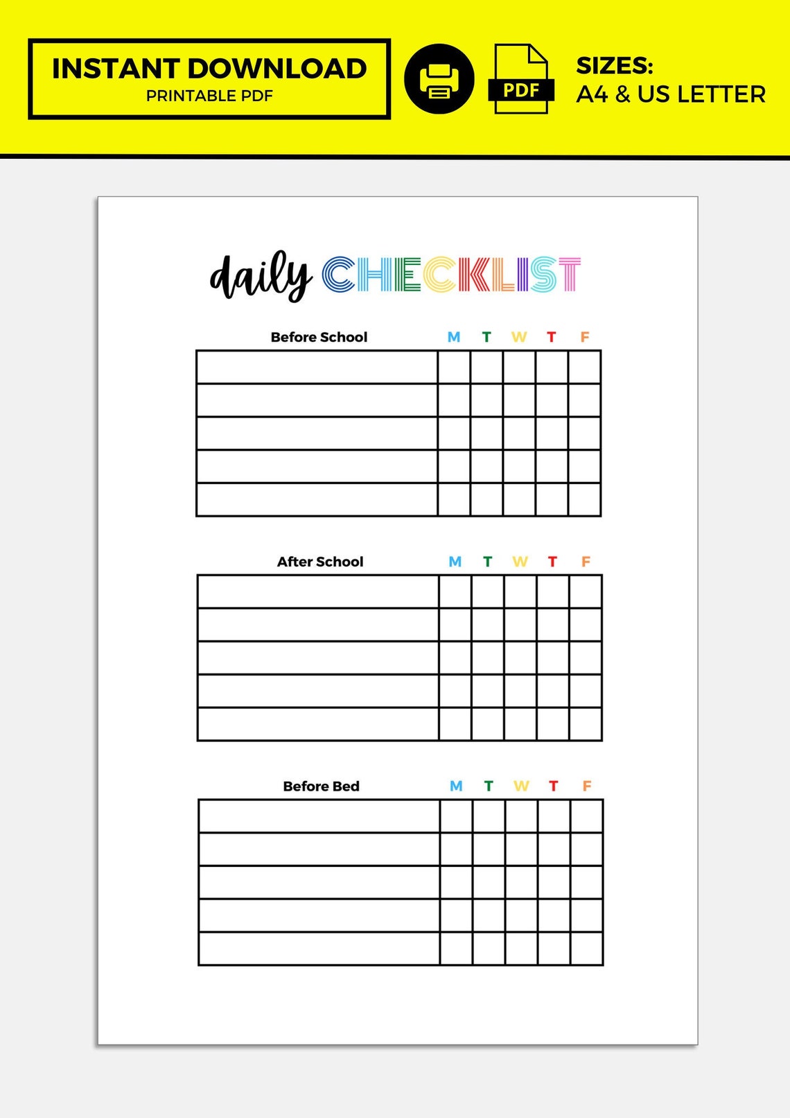 Kids Daily Checklist, Kids Daily Schedule, Kids Daily to Do List, Kids ...