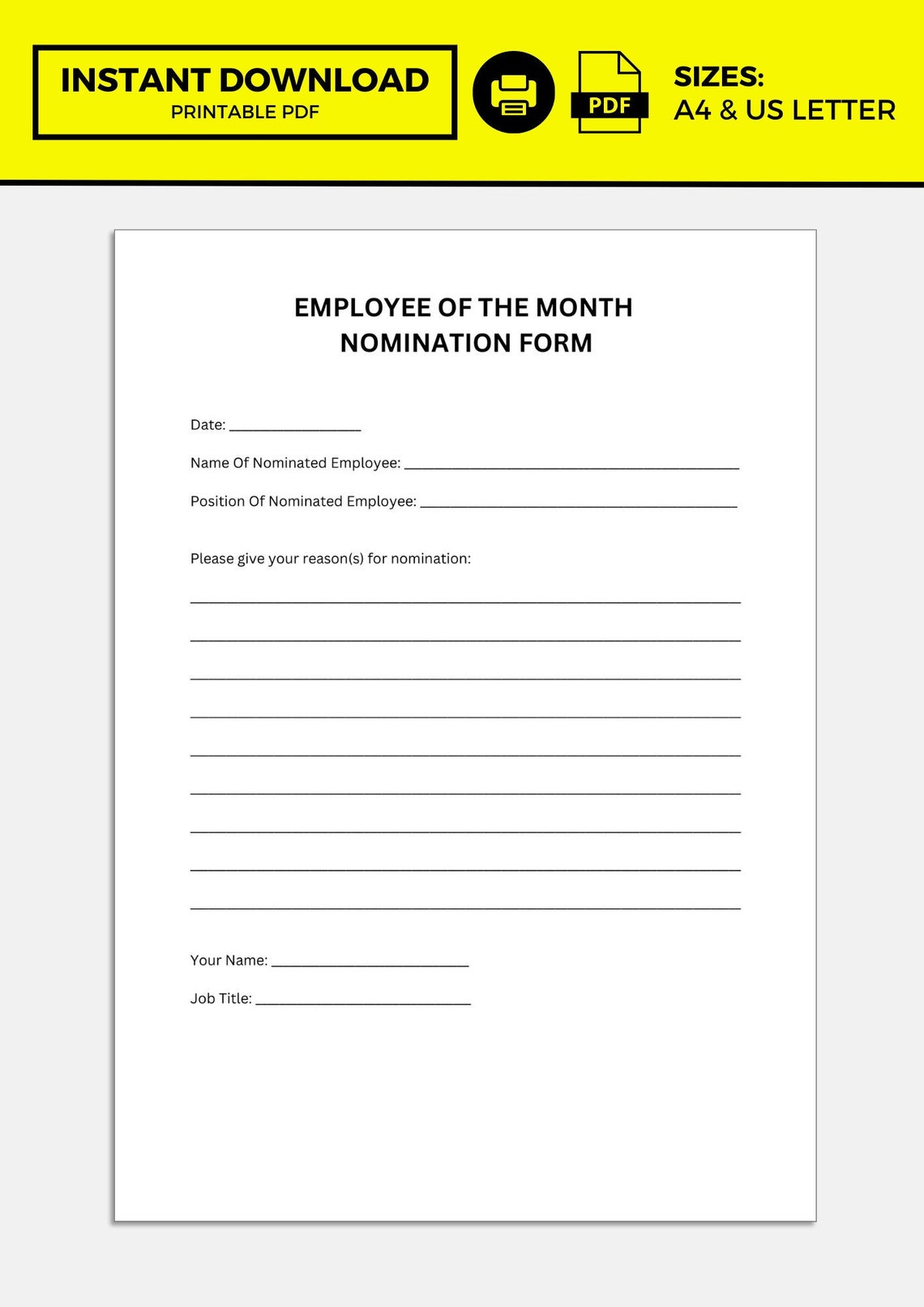 Employee of the Month Nomination Form - Etsy