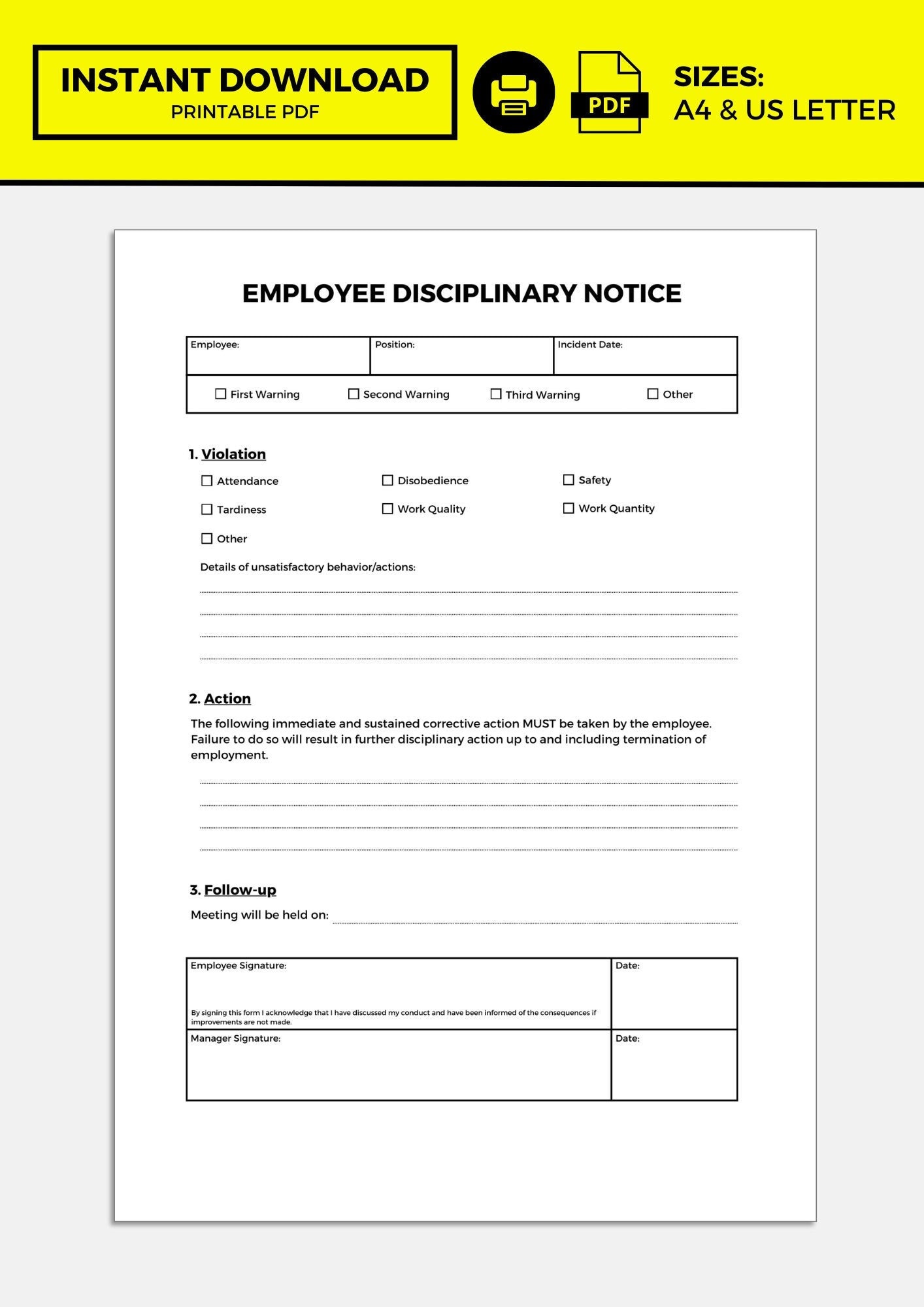 Employee Disciplinary Notice, Employee Disciplinary Notice Form ...