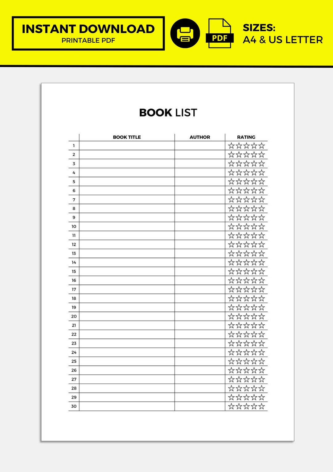 Book List Printable - Etsy UK