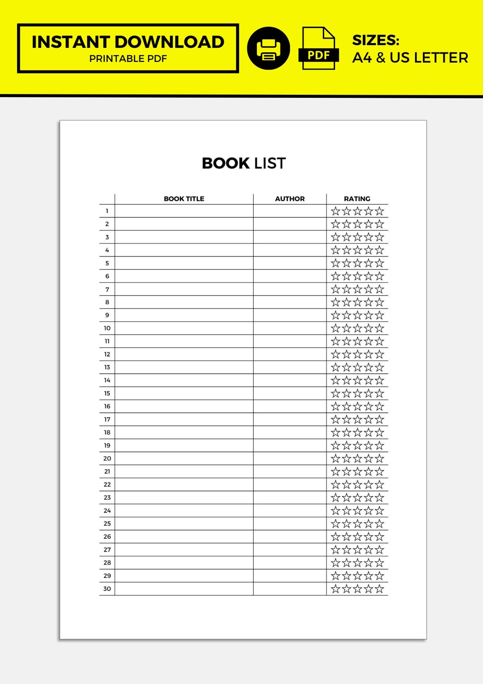 Book List Printable - Etsy UK