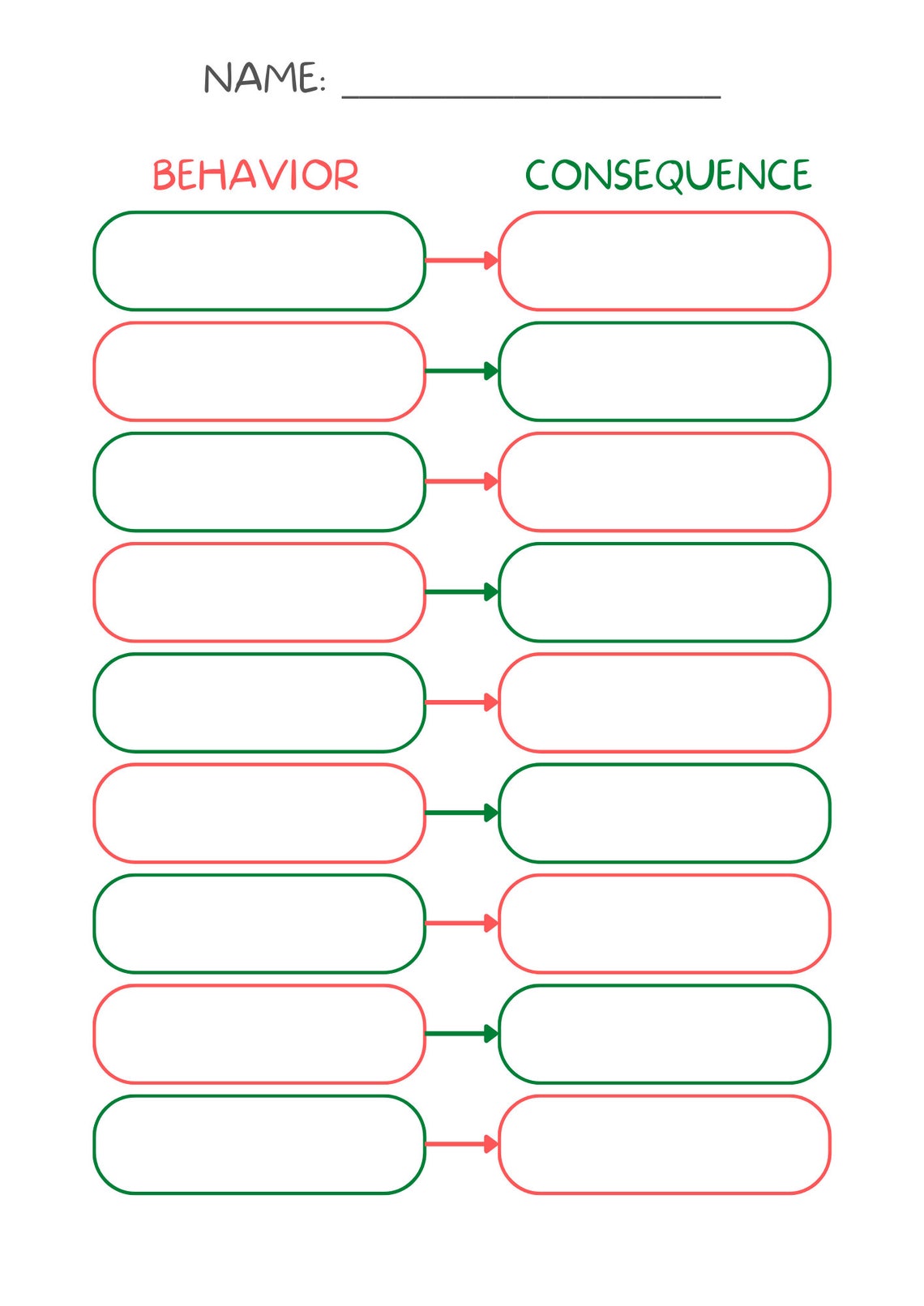 Behavior Consequence Chart, Consequence Chart, Consequences Chart ...