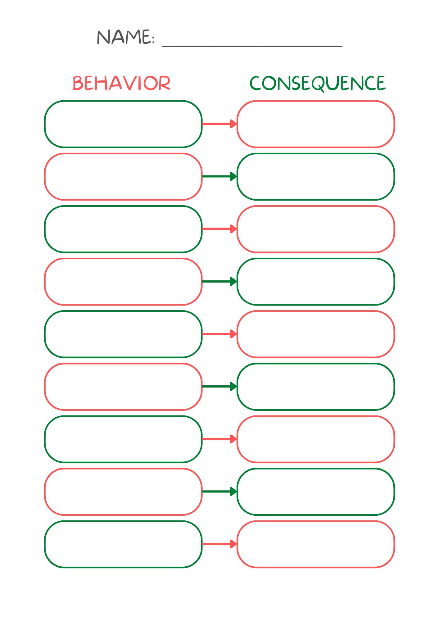 Behavior Consequence Chart, Consequence Chart, Consequences Chart ...