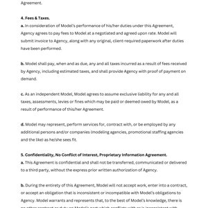 Model Agreement, Model Contract, Modeling Contract - Etsy