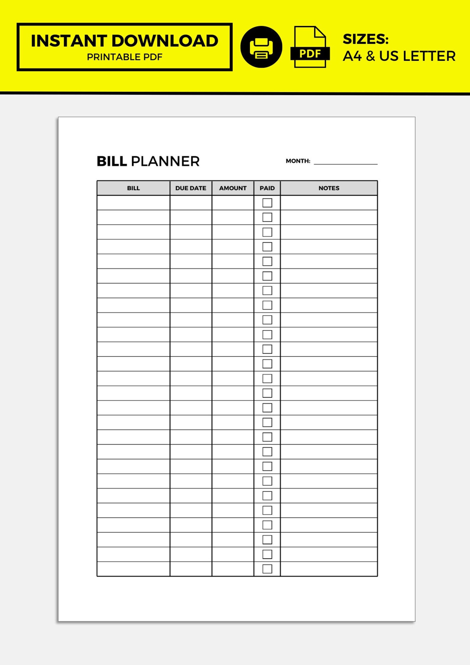 Bill Planner, Bill Planner Printable, Weekly Bill Planner, Monthly Bill ...