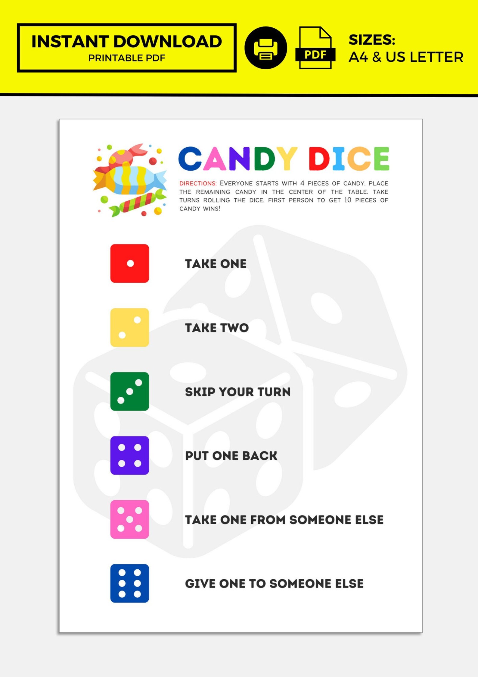 Candy Dice, Candy Dice Game, Kids Party Games, Party Games for Kids ...