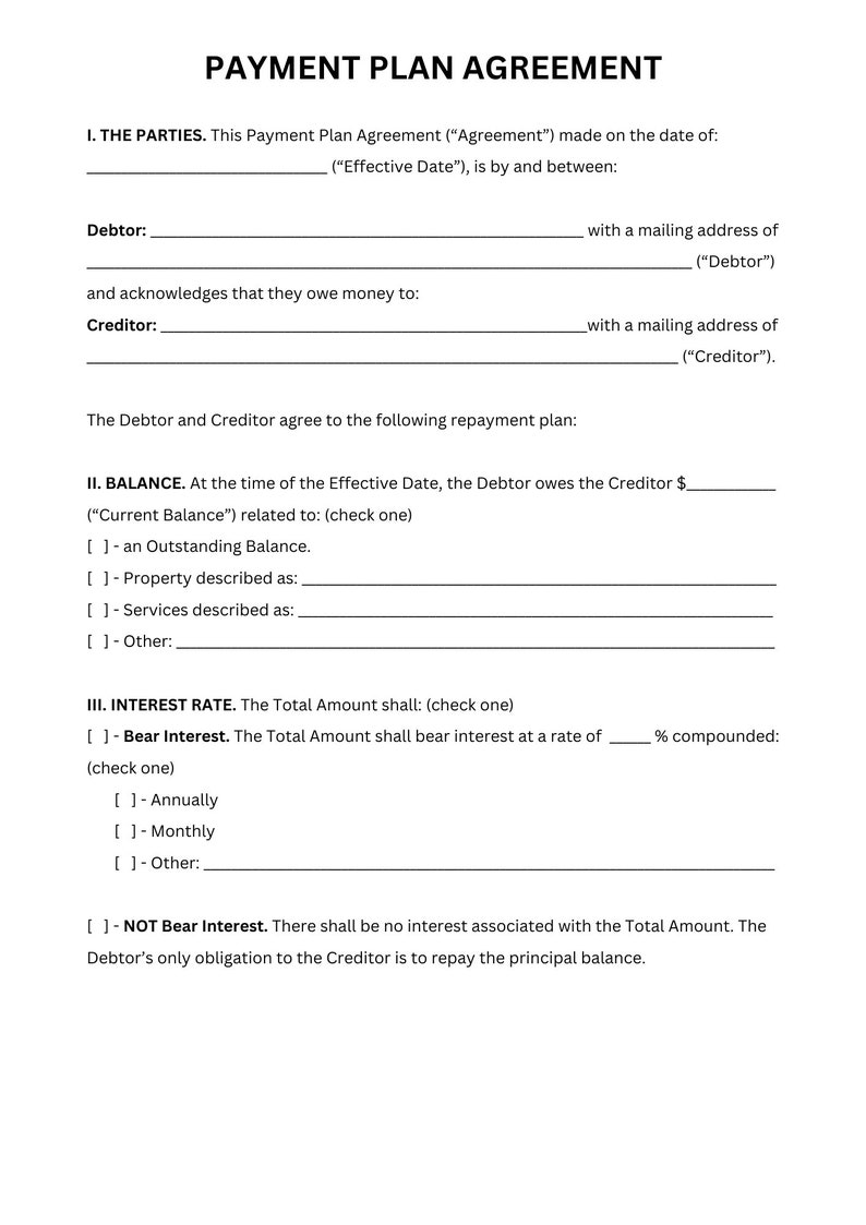 Payment Plan Agreement, Payment Plan Contract - Etsy