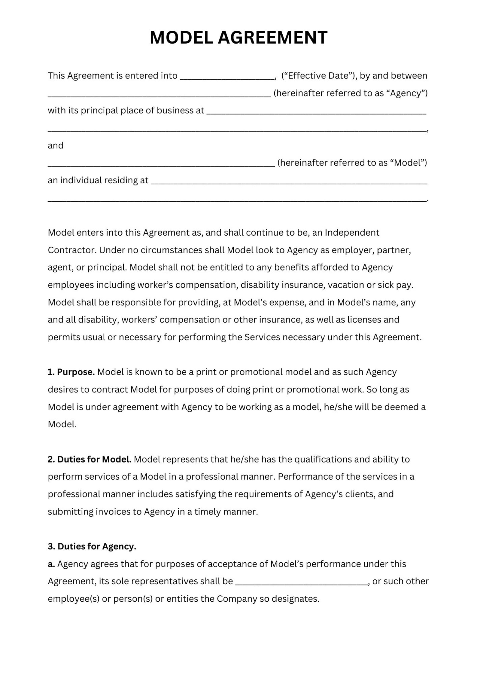 Model Agreement, Model Contract, Modeling Contract - Etsy