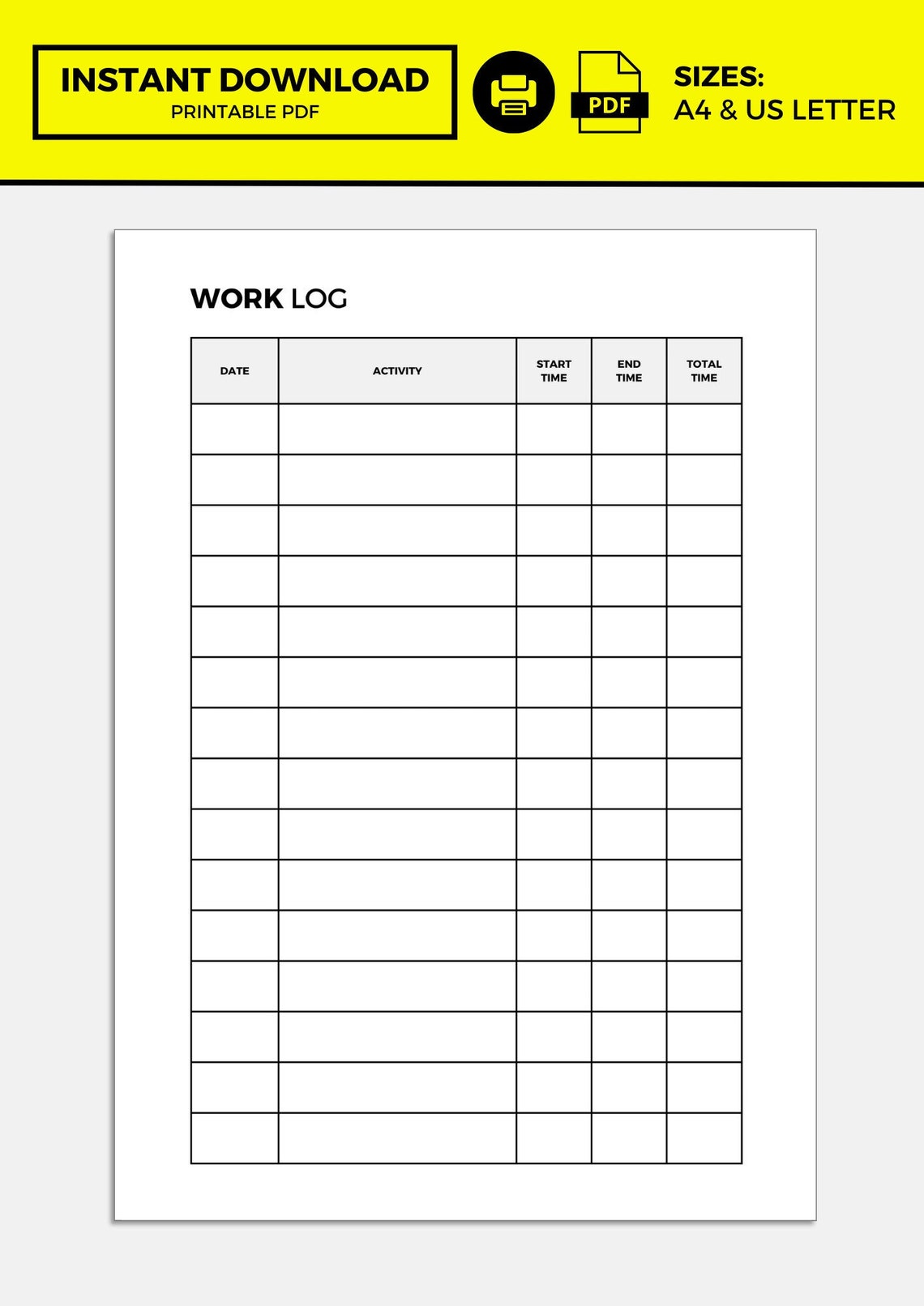 Work Log, Work Log Template, Work Log Sheets, Work Hours Tracker, Work ...