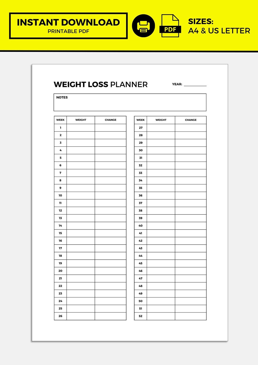 Weight Loss Planner Printable - Etsy