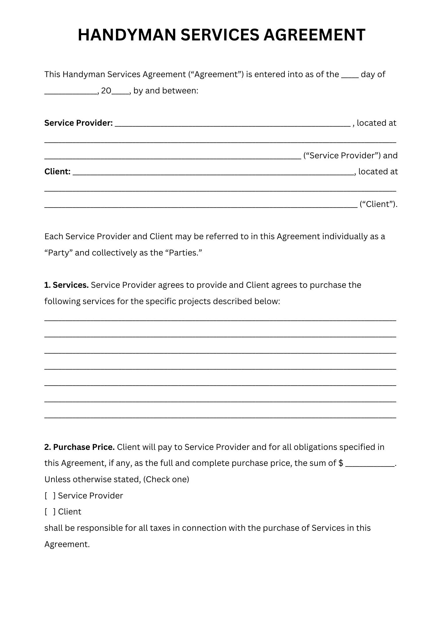 Handyman Agreement Handyman Contract - Etsy