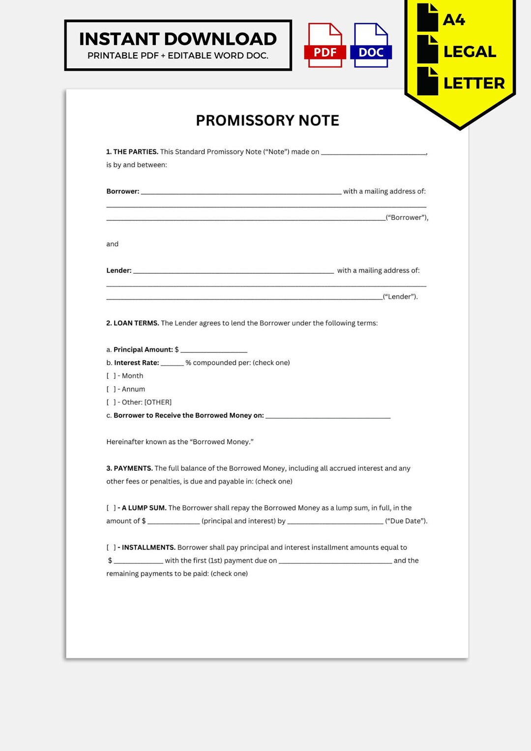 Promissory Note Promissory Note Template - Etsy Australia