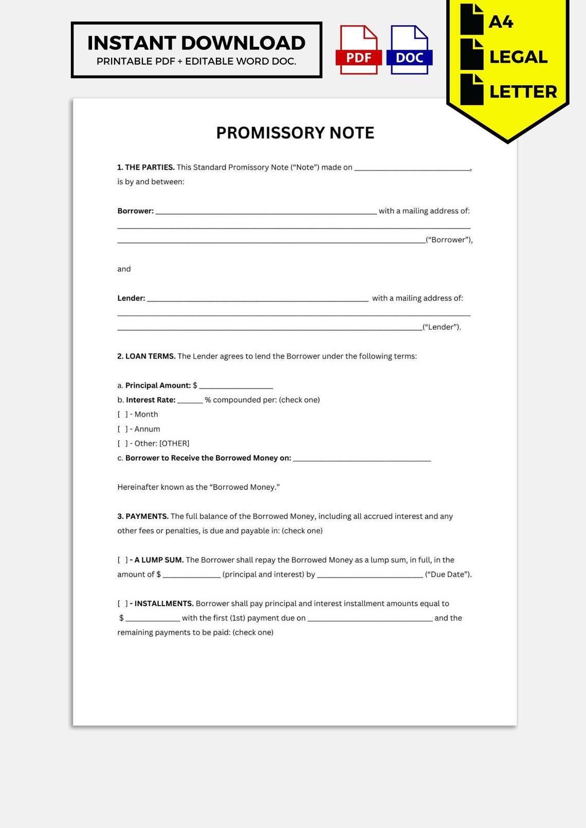 Promissory Note Promissory Note Template - Etsy UK