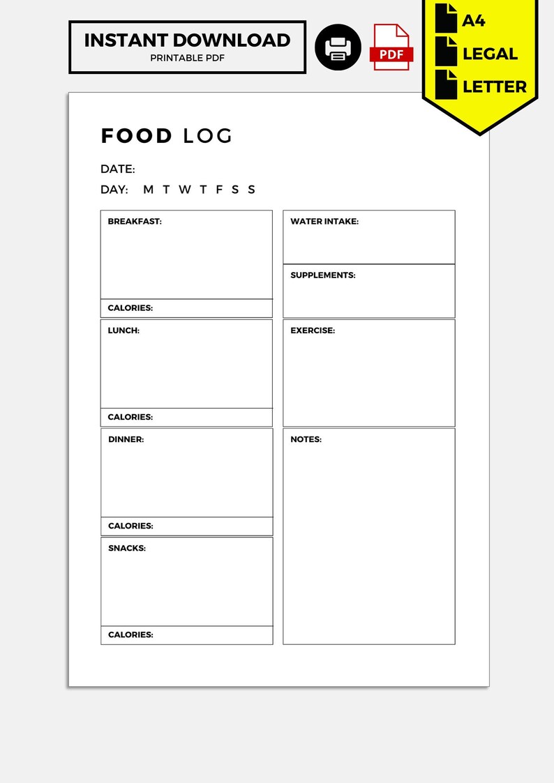 Food Log Template - Etsy