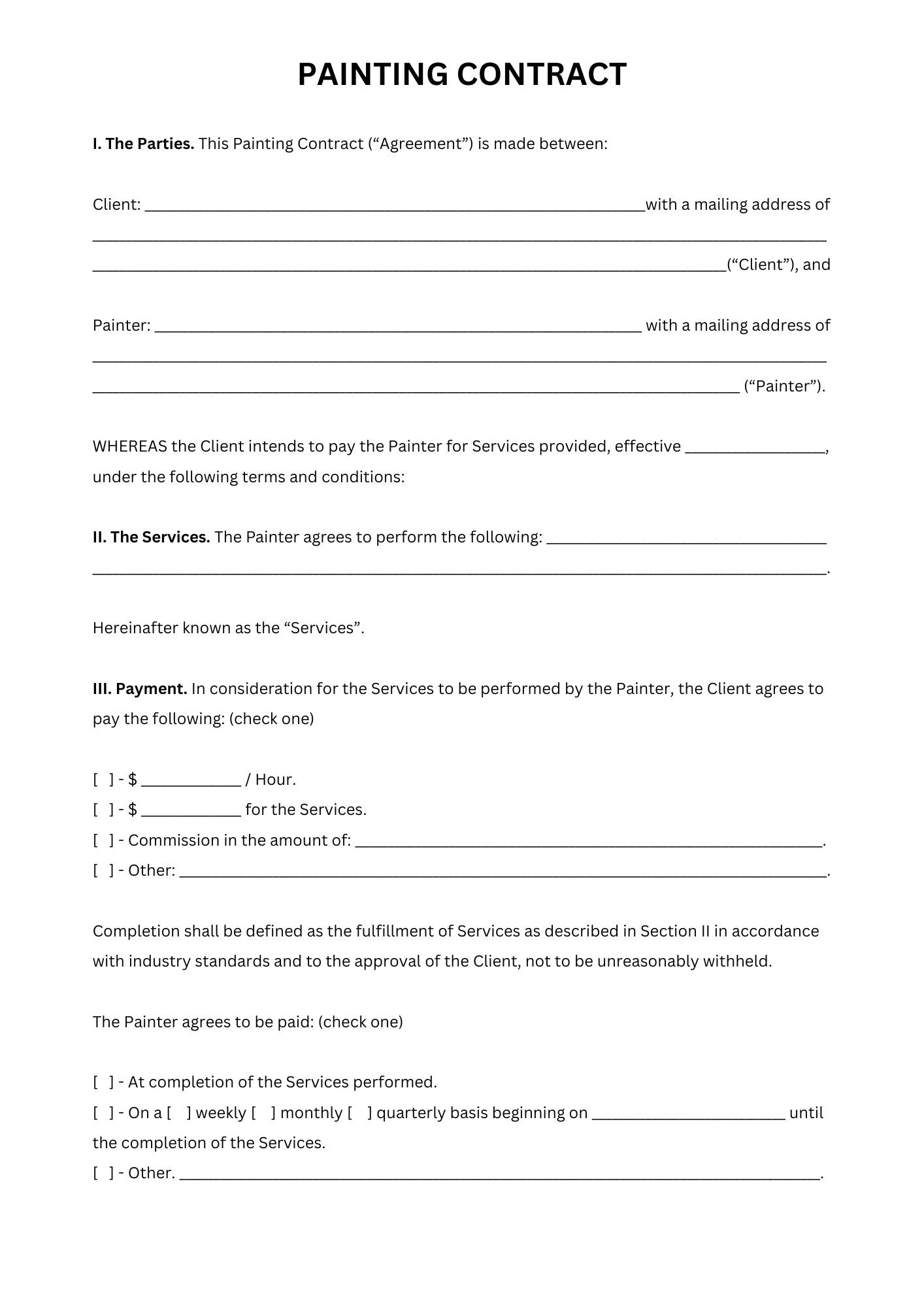 Painting Contract Painting Contract Template - Etsy