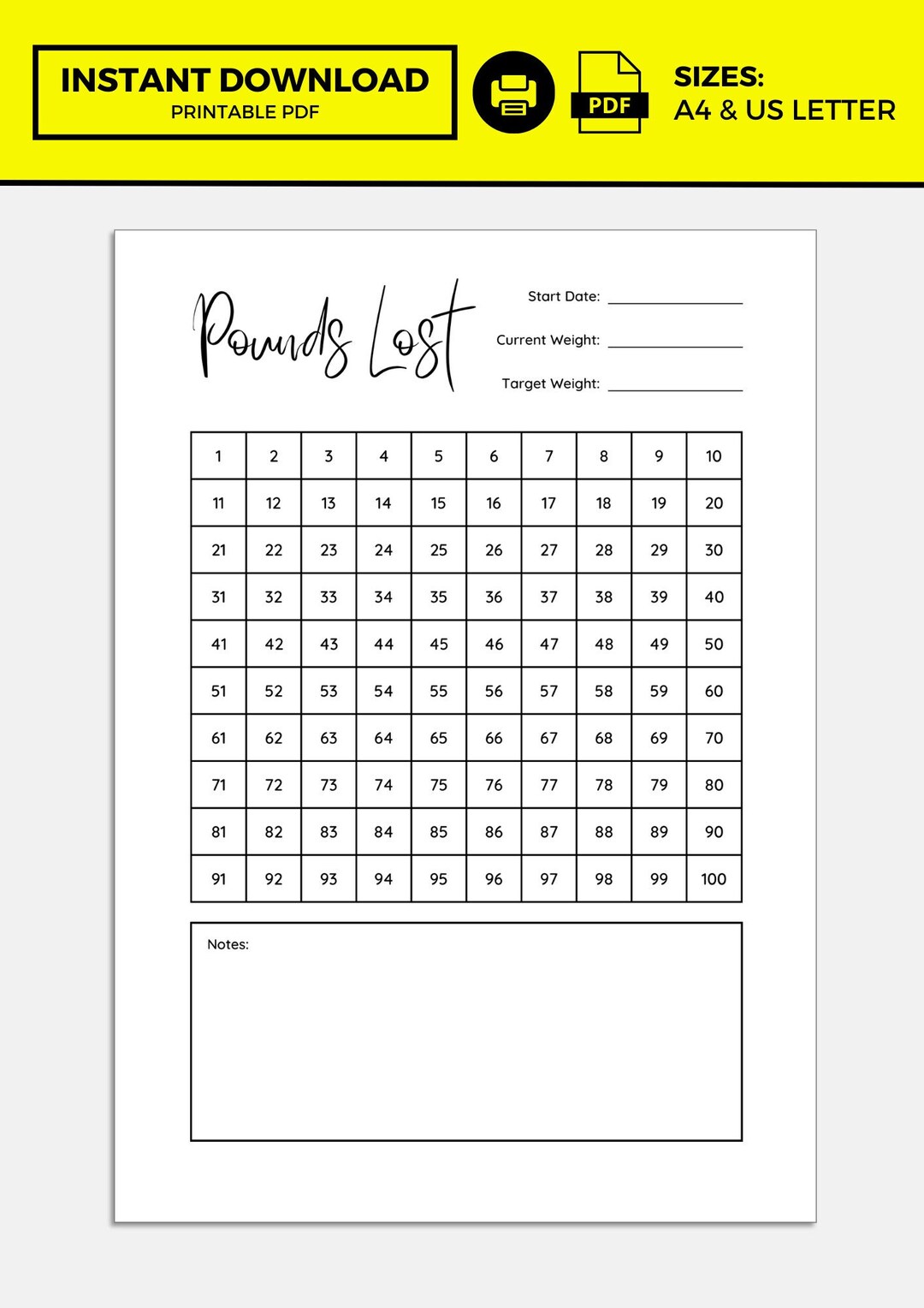 Pounds Lost Tracker Printable - Etsy