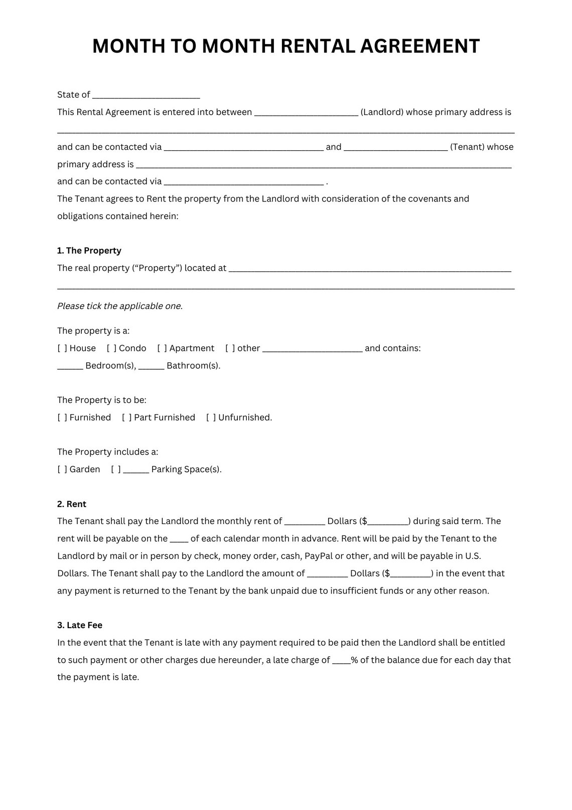 Month to Month Rental Agreement Month to Month Rental - Etsy