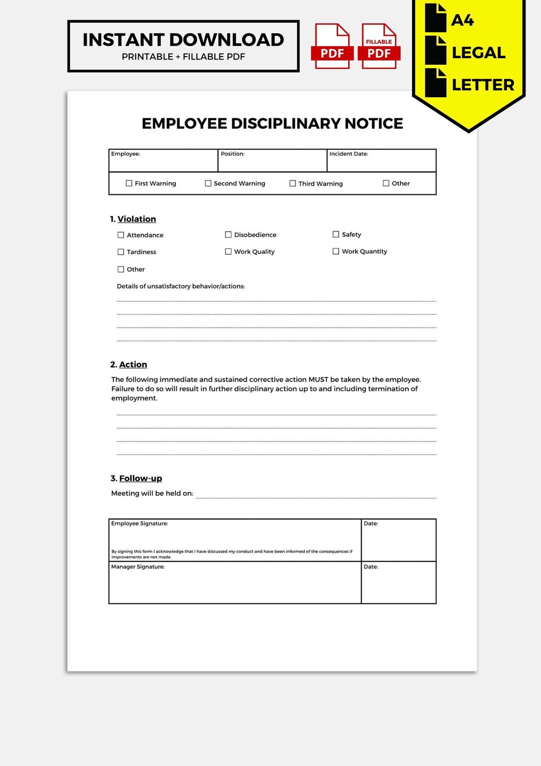 Employee Disciplinary Notice Employee Disciplinary Notice - Etsy