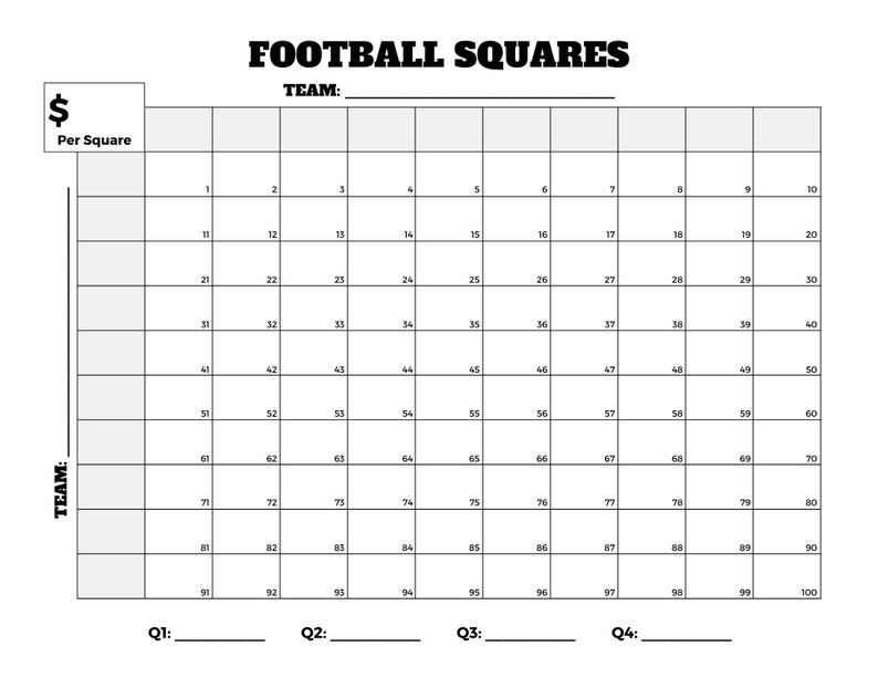 Football Squares Football Squares Template Football Square Printable